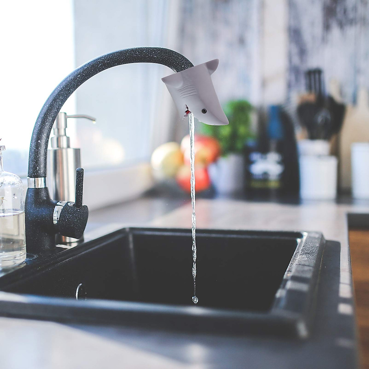 Amosfun Fish Faucet Extender Cartoon Shark Wash Basin Bath Spout Cover Shark Animal Toy Water Faucet Cover for Babies Toddlers Kids Children Grey