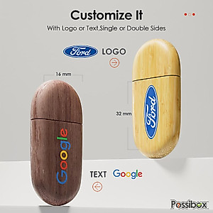 Possibox Custom Wood USB Flash Drive 512MB Printed or Engraved with Your Logo - as Promotional Gift Bulk USB 2.0-100 Pack