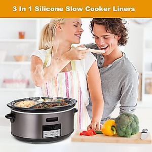 Silicone Slow Cooker Liners Fit for Crockpot 6 Quart, 3 In 1 Reusable Crock Pot Liners Divider Insert Portable Handle/BPA Free/Leakproof/Used to Replace Leak-prone Disposable Liners