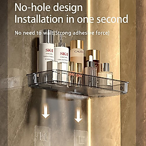 zeochyni Adhesive Shower Caddy Shelf, 2 Tier Floating Shelves for Bathroom Organizer & Wall Storage Home Decor, No Drilling Hang Walls Adhesive Shelf or Bathroom Counter Organizer (Clear)