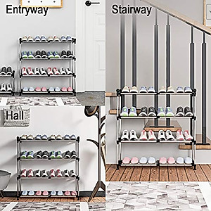 DUSASA Shoe Rack Organizer for Closet Entryway, 4-Tier Expandable Free Standing Shoe Rack Metal Iron of Adjustable Shoes Organizer, Stackable Shoe Shelf for Entryway Doorway