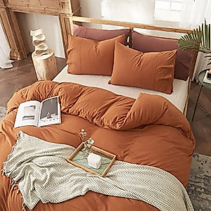 EAVD Modern Style Pumpkin Color Duvet Cover Twin Soft 100% Jersey Knit Cotton Caramel Pumpkin Boho Bedding Set 1 Twin Duvet Cover with 2 Pilllowcases Solid Duvet Cover with Zipper Closure