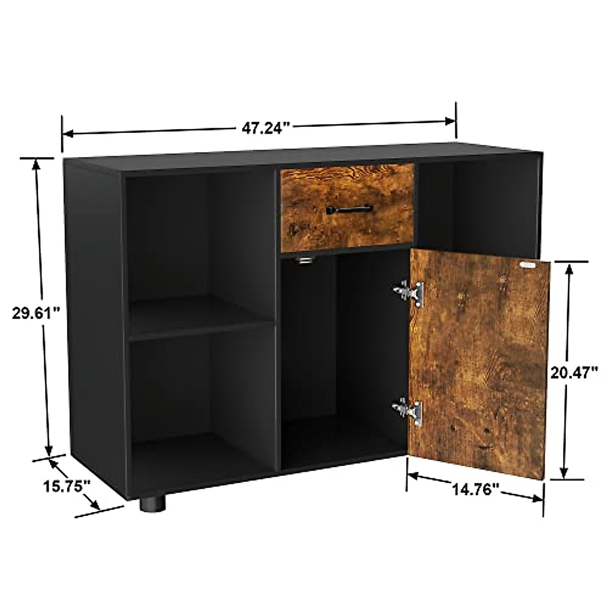 JUMMICO Storage Cabinet with Doors and Shelves Floor Cabinet Sideboard with Solid Wood Top Accent Cabinet for Living Room, Dining Room and Hallway