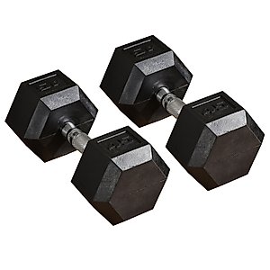 Soozier 2 x 45lbs Hex Dumbbell Set of 2, Rubber Weights Exercise Fitness Dumbbell with Non-Slip Handles, Anti-roll, for Women or Men Home Gym Workout