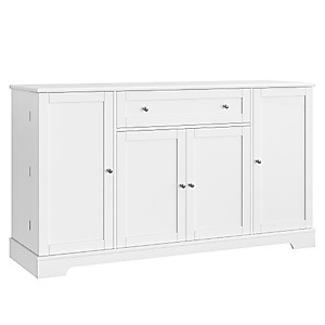 HITHOS 54" Buffet Cabinet with Storage, Modern Kitchen Buffet Sideboard with Drawer, Wood Coffee Bar Cabinet with Adjustable Shelves, Kitchen Storage Cabinet for Living Room, White