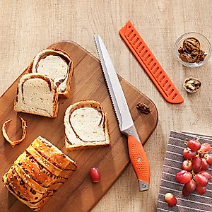 VITUER Bread Knife with Cover, 8 inch Serrated Bread Knife for homemade bread, Bread Cutter Ideal for Slicing Homemade Bread, Bagels, Cake (8-Inch Blade with 5-Inch Handle)