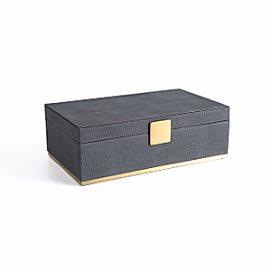 WV Dark Grey Shagreen Large Decorative Box,Faux Leather Rectangular Storage Box Shelf Organizer Memory Box Jewelry Organizer Men's&Women's Accessories Organizer (dark grey, 14x8.3 inch