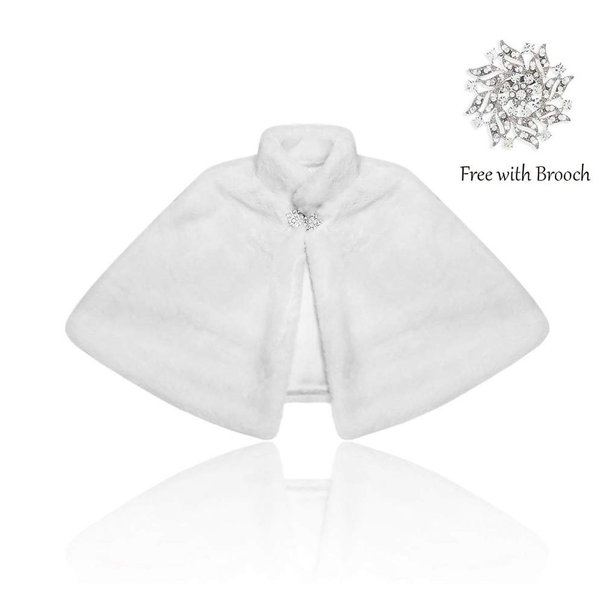 Tgirls Women's Wedding Faux Fur Shawl and Wrap Bridal Fur Stole Cape Cloak Fur Scarf for Bride and Bridesmaids (White)