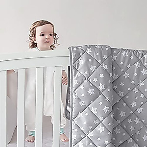 Toddler Bed Blanket for Boys Lightweight, Toddler Comforter Quilted Warm Blanket with Grey Star Print, Ultra Soft and Comfortable Baby Comforter Down Alternative Crib Comforter, 39x47 Inches