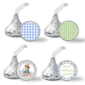 You* *re Some Bunny Special Little Rabbit Birthday Kiss Sticker Labels for Boys, 300 Party Circle Sticker sized 0.75* * for Chocolate Drop Kisses by AmandaCreation, Great for Party Favors, Envelope