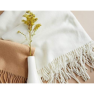 State Cashmere Throw Blanket with Decorative Fringe - Ultra Soft Accent Blanket for Couch, Sofa & Bed Made with 100% Inner Mongolian Cashmere - Crafted Home Accessories - (Ivory, 60"x50")