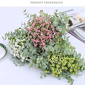 DLWJMDX A Bunch of Artificial Flowers Real Touch Babies Breath Flowers Artificial Eucalyptus Leaves Bouquet for Wedding Party Floral Arrangement Home Garden Office Festive Decoration
