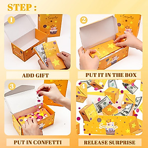 Surprise Gift Box Explosion for Money, Unique Folding Bouncing Red Envelope Gift Box with Confetti, Cash Explosion Luxury Gift Box for Mom Birthday Anniversary Valentine Proposal (15 Bounces) (Yellow)