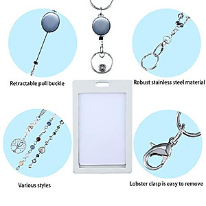 3 Pieces ID Badge Lanyard Necklace with ID Holder Clip Stainless Steel Beaded Chain Retractable Badge Reel Valentine Present (Chic Style)