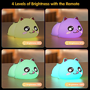 GiieeGii Silicone Cat Night Light for Kids, Cute Kitty Lamp Gifts Teen Girl Boys, with 9 Colors Change Auto Timing Dimmable Kawaii Animal Baby Night Light for Bedroom