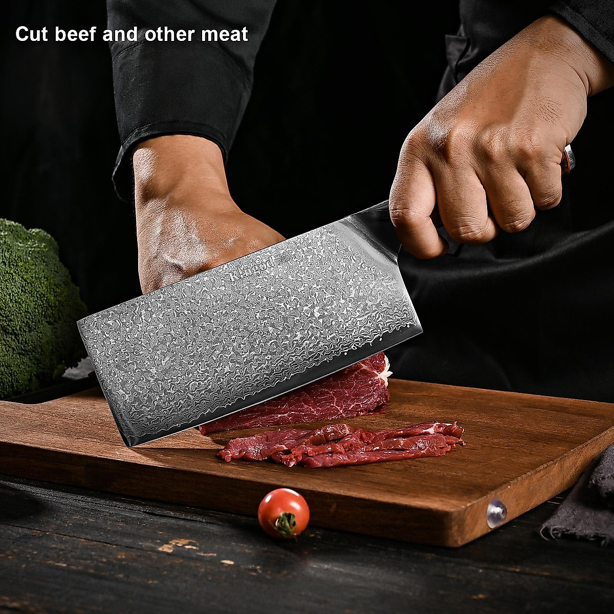 KINGOD 7-Inch Meat Cleaver, Razor-Sharp VG10 Steel Knife for Meat & Vegetables, Multipurpose Kitchen Knife with Rosewood Handle, Gift Box & Sheath