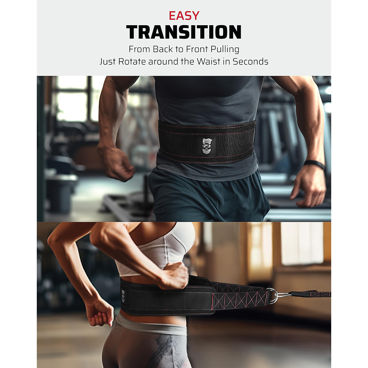 THEFITGUY Sled Pulling Belt, Adjustable Closure, 2 Sled Pulling Straps & 4 Hooks Included - for Resistance Training, Strength Training, Agility, Pulling Backwards, Front and Sides