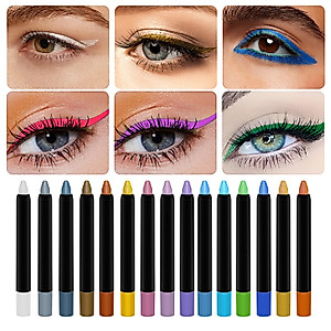 Flashstar Eyelid Color Eyeshadow Pencil, 15 Color Set - Waterproof Glitter Eye Shadow Eyeliner Pen for Women, Metallic Eyeliner Kit, Pearl Eyeliner