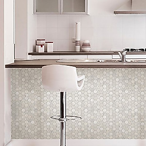 In Home InHome NH2359 Hexagon Marble Peel Stick Backsplash Tiles, White & Off-White