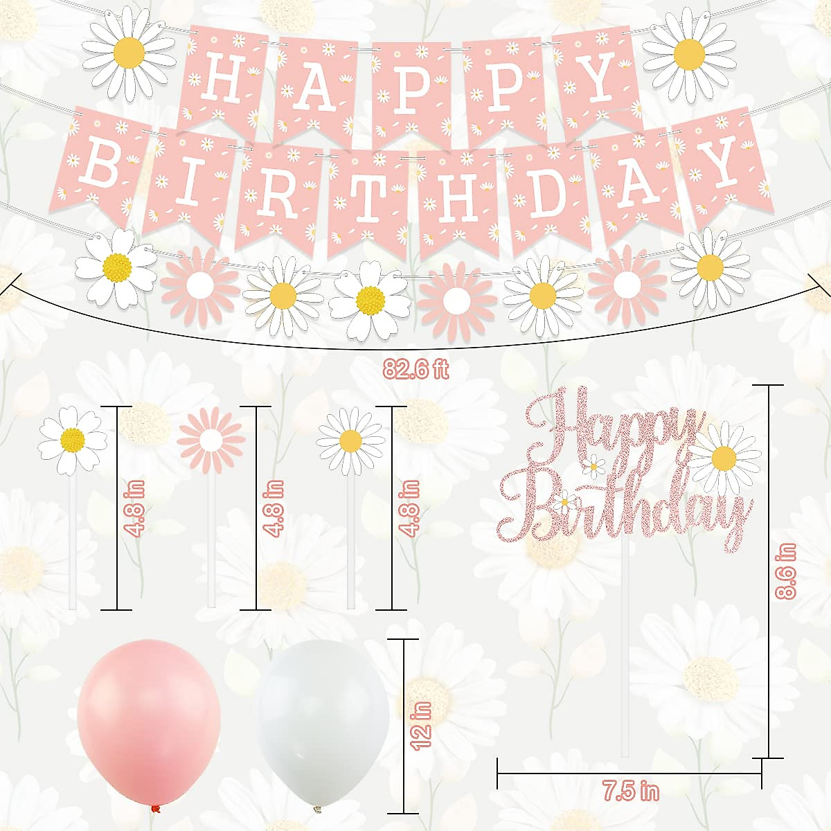 Daisy Flower Birthday Party Decorations, Daisy Happy Birthday Banner Daisy Flower Birthday Cake Cupcake Toppers for Hippie Themed Daisy Party Girl Baby Shower Birthday Boho Daisy Birthday Supplies