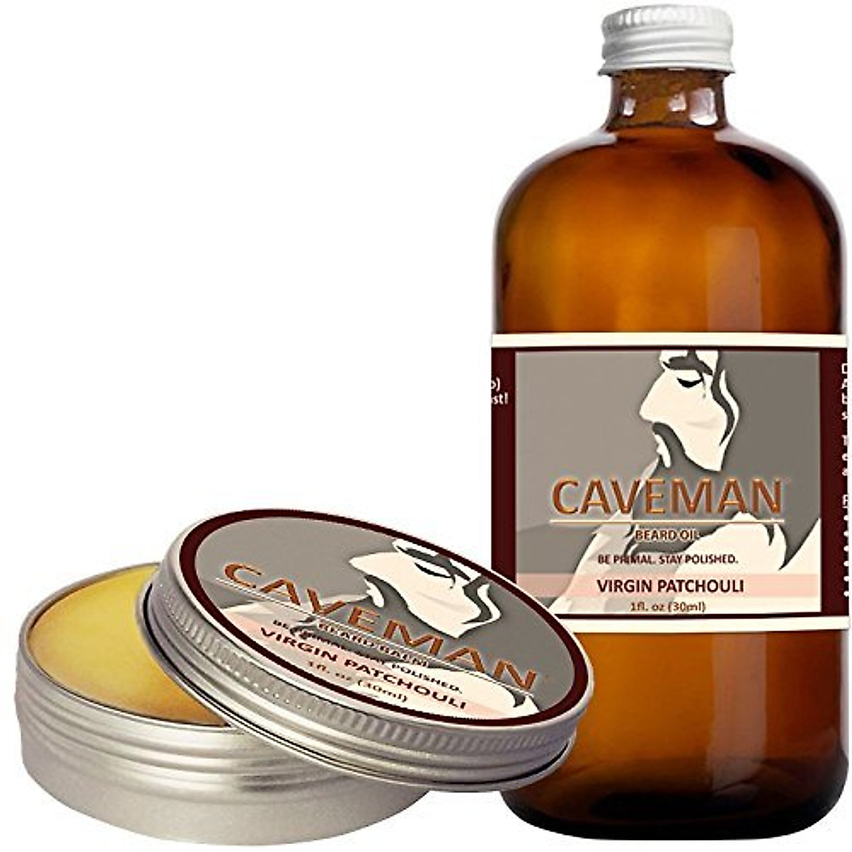 Caveman Virgin Patchouli Combo Beard Oil and Beard/Mustache Balm, Leave in Conditioner, 1oz Oil and Balm - Patchouli