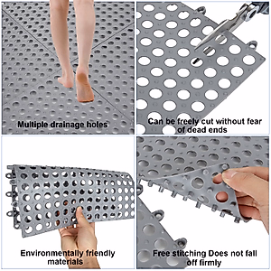 16 Pack 11.8" x 11.8" Interlocking Rubber Floor Tiles Soft PVC Non Slip Shower Floor Mat Pool Bathtub Drain Tiles for Flooring, Drainage Mats for Pool, Deck, Patio, Basement, Kennel, Poultry, Grey