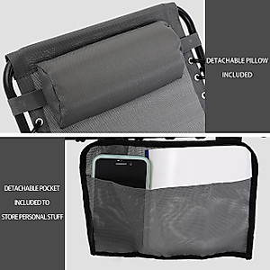MUPATER 4-Fold Patio Chaise Lounge Chair for Outdoor with Detachable Pocket and Pillow, Portable Sun Lounger Recliner for Beach, Camping and Pool, Grey