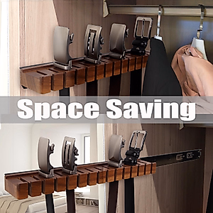 Premium Walnut Wood Belt Hanger with Slider, Belt Closet Organizer and Storage, Belt Hanger for Closet, Space Saving Hangers for Belt and Tie, Wooden Belt Holder, Tie Rack Tie Hanger for Men