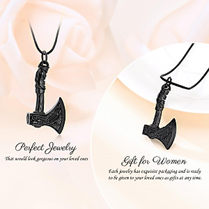 Thor Axe Cremation Jewelry for Ashes for Women Men Viking Jewelry Memorial Pendant Urn Necklace for Loved One Ashes Holder (Black)
