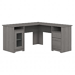 Bush Furniture Cabot L Shaped Computer Desk with Hutch, 60W, Natural Maple