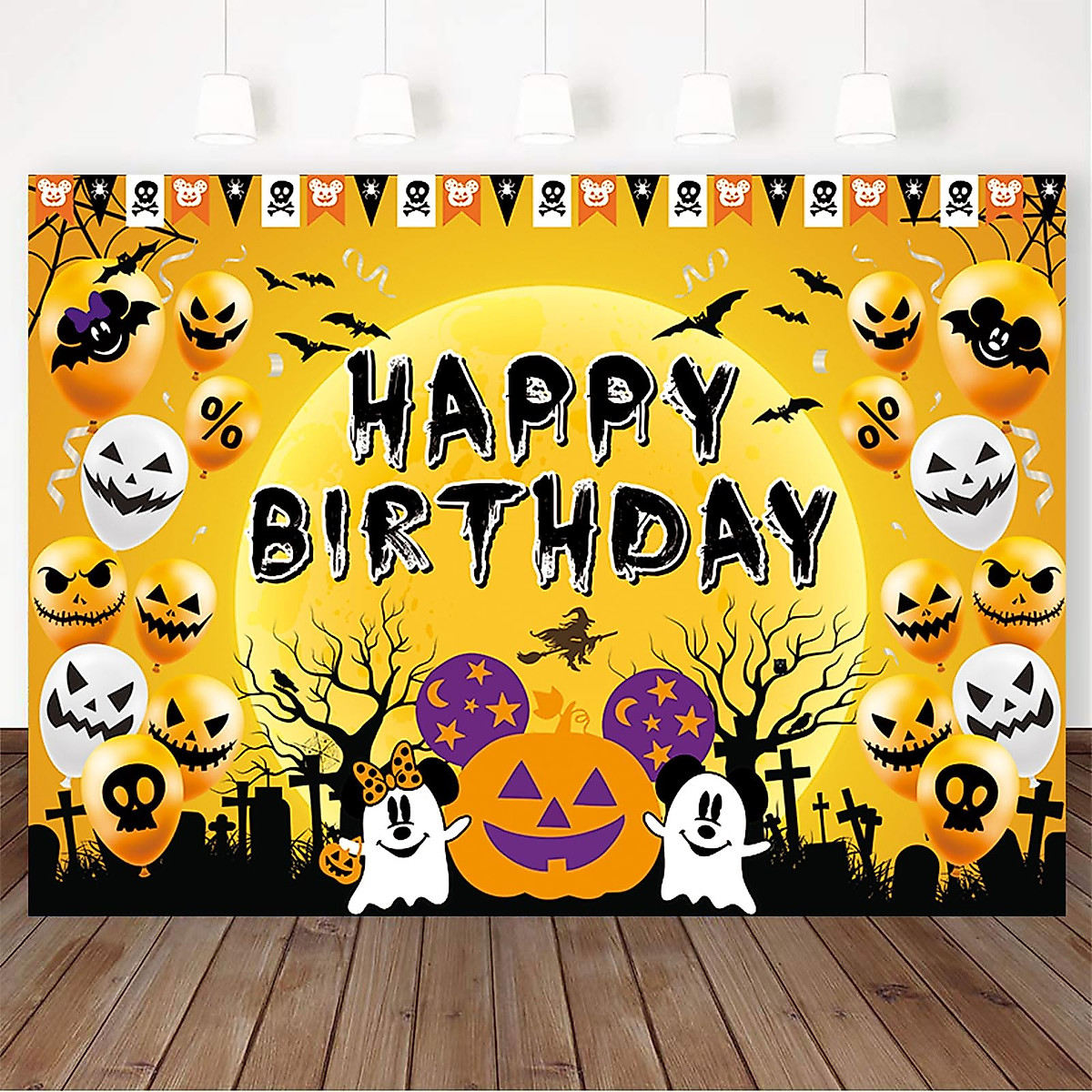 Halloween Backdrop Halloween Birthday Party Decorations Halloween Pumpkin Head for Children Birthday Happy Banner Halloween Baby Shower Props Banner Photo Decorations 5x3ft