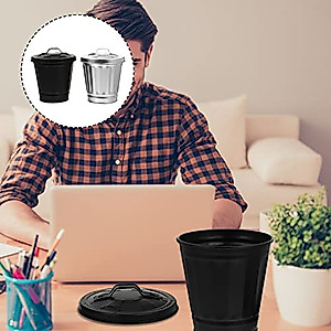 Ipetboom Trash Cans 2PCS Countertop Trash Can with Lid Desktop Tin Trash Bucket Mini Waste Paper Bucket Iron Garbage Pail Can Pencil Cup Holder for Home Kitchen Bedroom Metal Bin Trash Cans Lint Bin