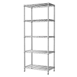 SINGAYE 5 Tier Adjustable Storage Shelf Metal Storage Rack Wire Shelving Unit Storage Shelves Metal 660Lbs Capacity 23.6" L x 14" W x 59.1" H for Pantry Closet Kitchen Laundry Silver