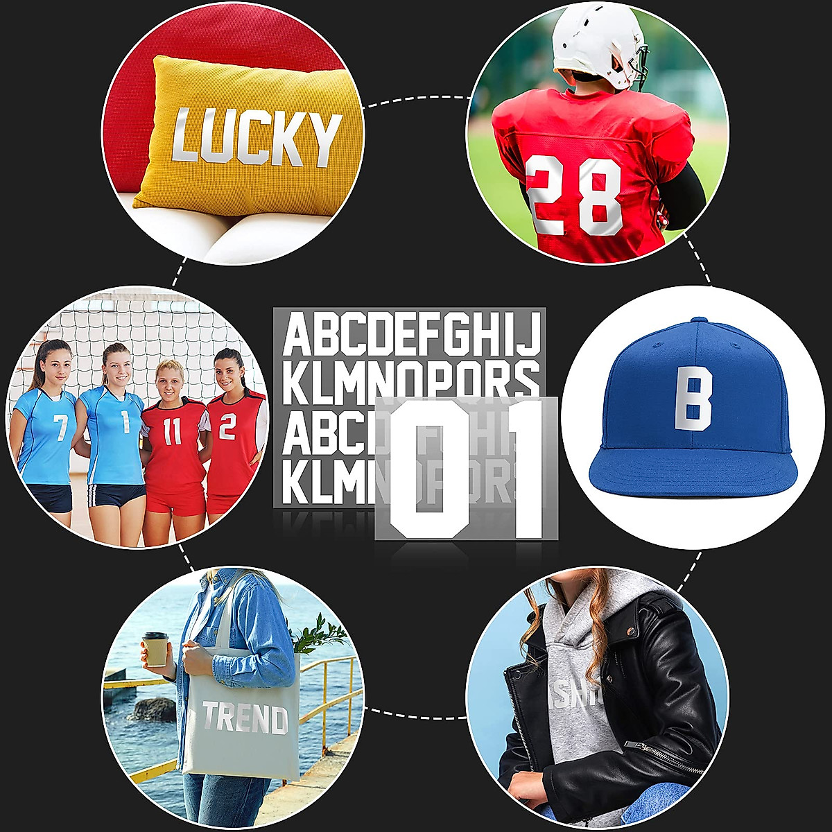 18 Sheets 216 Pieces 8 Inch Iron On Numbers T-Shirt 2 Inch Iron On Letters Patches Kit, 0 to 11 Iron-on Numbers A to Z Heat Transfer Letters for Jersey Football Baseball T-Shirts Team Name (White)