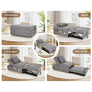 SEJOV Convertible Sofa Bed, 4-in-1 Sleeper Sofa Chair Bed with 6 Adjustable Backrest and Pillow,3-Seat Folding Ottoman Couch Bed Linen for Bedroom Small Space Living Room Office, Grey