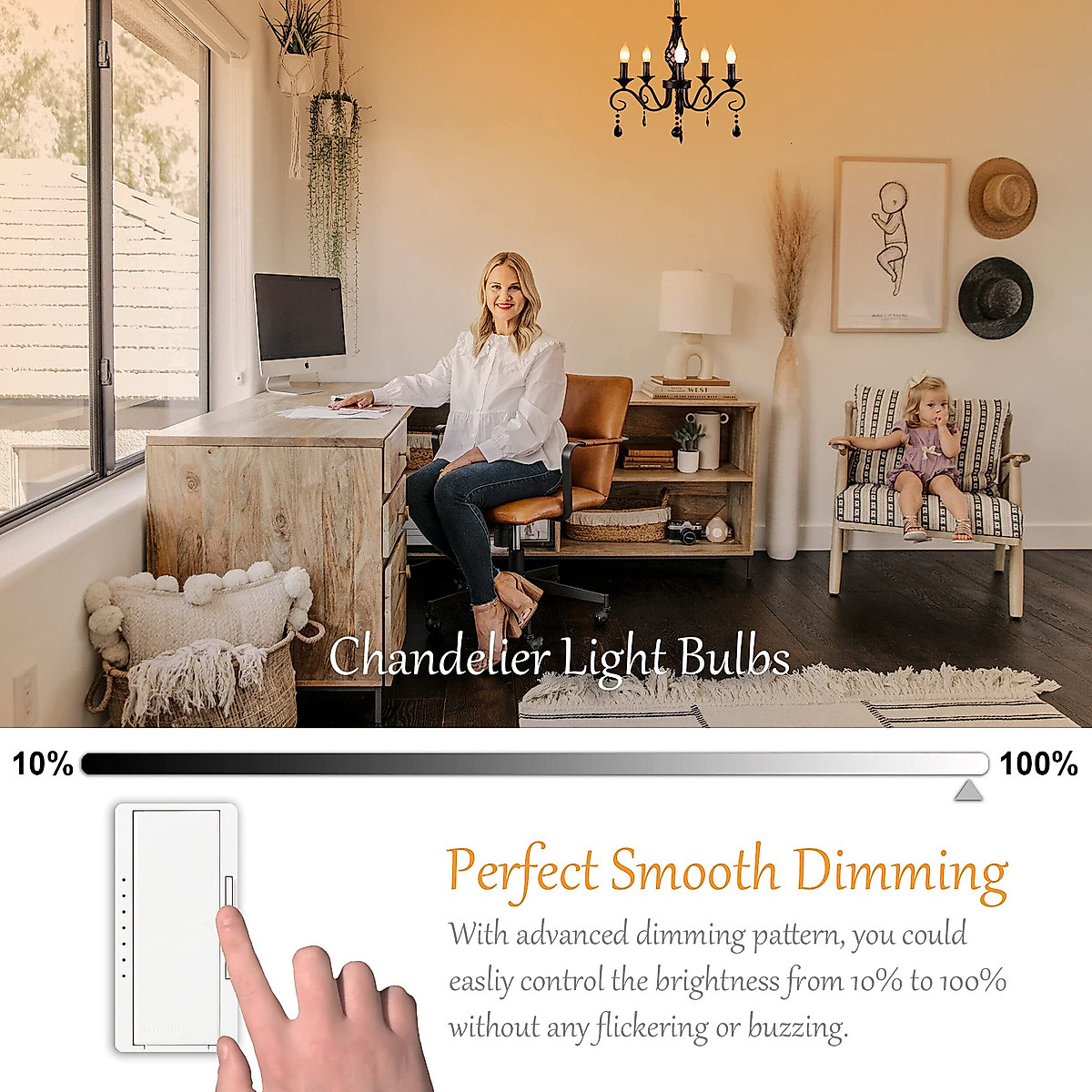 Sailstar E12 LED Candelabra Bulbs Dimmable, 60 Watt Equivalent 3000K Warm White Chandelier Light Bulbs, 4W Filament Candle LED Bulbs, Flame Tip, 500 Lumen, Pack of 6