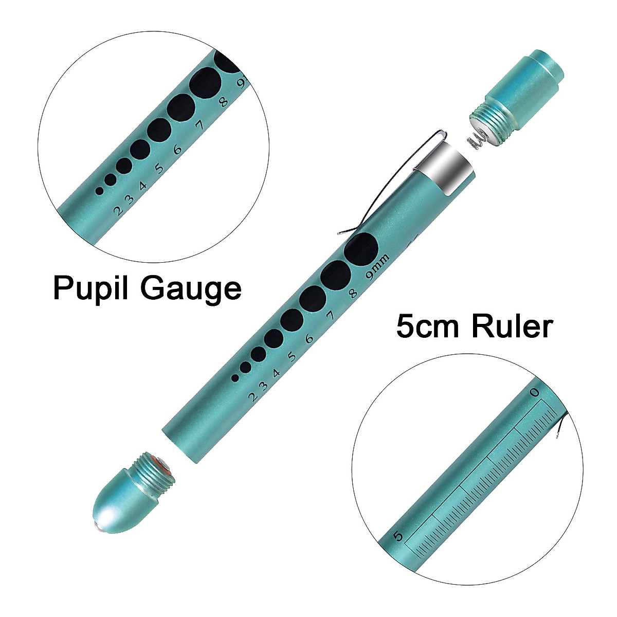 ALMOCN 4 Pack Pen Light,Nurse Medical Reusable LED Penlight White Light with Pupil Gauge and Ruler,2 Pack Teal + 2 Pack Purple