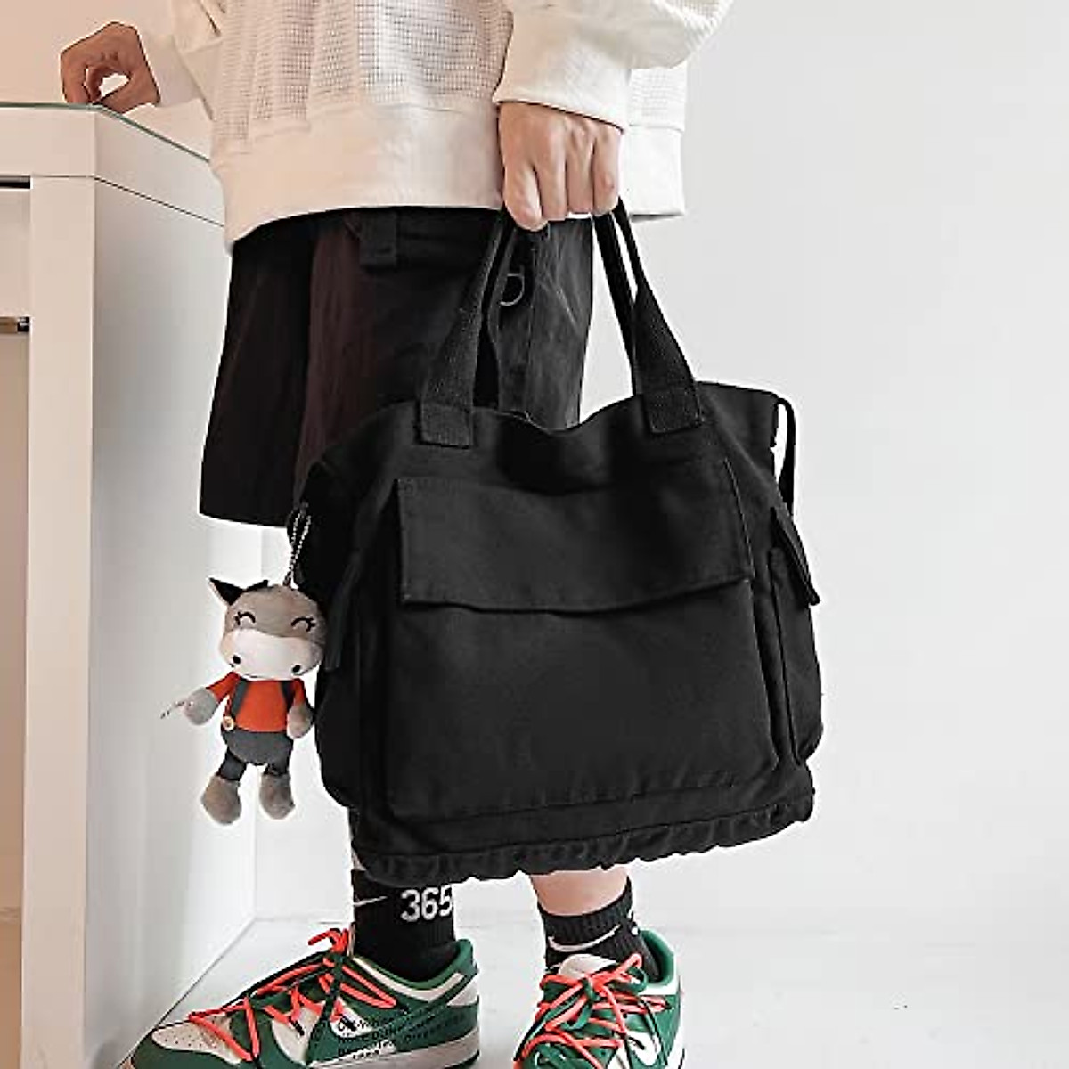 JQWSVE Canvas Tote Bag for Women Men Crossbody Bag Large Hobo Messenger Bag Canvas Shoulder Tote Bag for Office Travel School