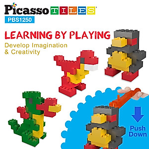 PicassoTiles 1250 PCs Educational Building Block Tiles Set Creative Shapes to Enhance Imaginative Play Unique Set to Characters and Numbers Learning STEM Toys Washable for Learning Education Ages 3+