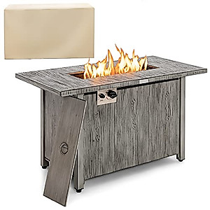 HAPPYGRILL 43 Inches Outdoor Propane Fire Pit Table, 50,000 BTU Gas Fire Pit Table with Lid, Protective Cover and Lava Rocks, Pulse Ignition Gas Fire Table for Backyard Garden Patio, CSA Certification