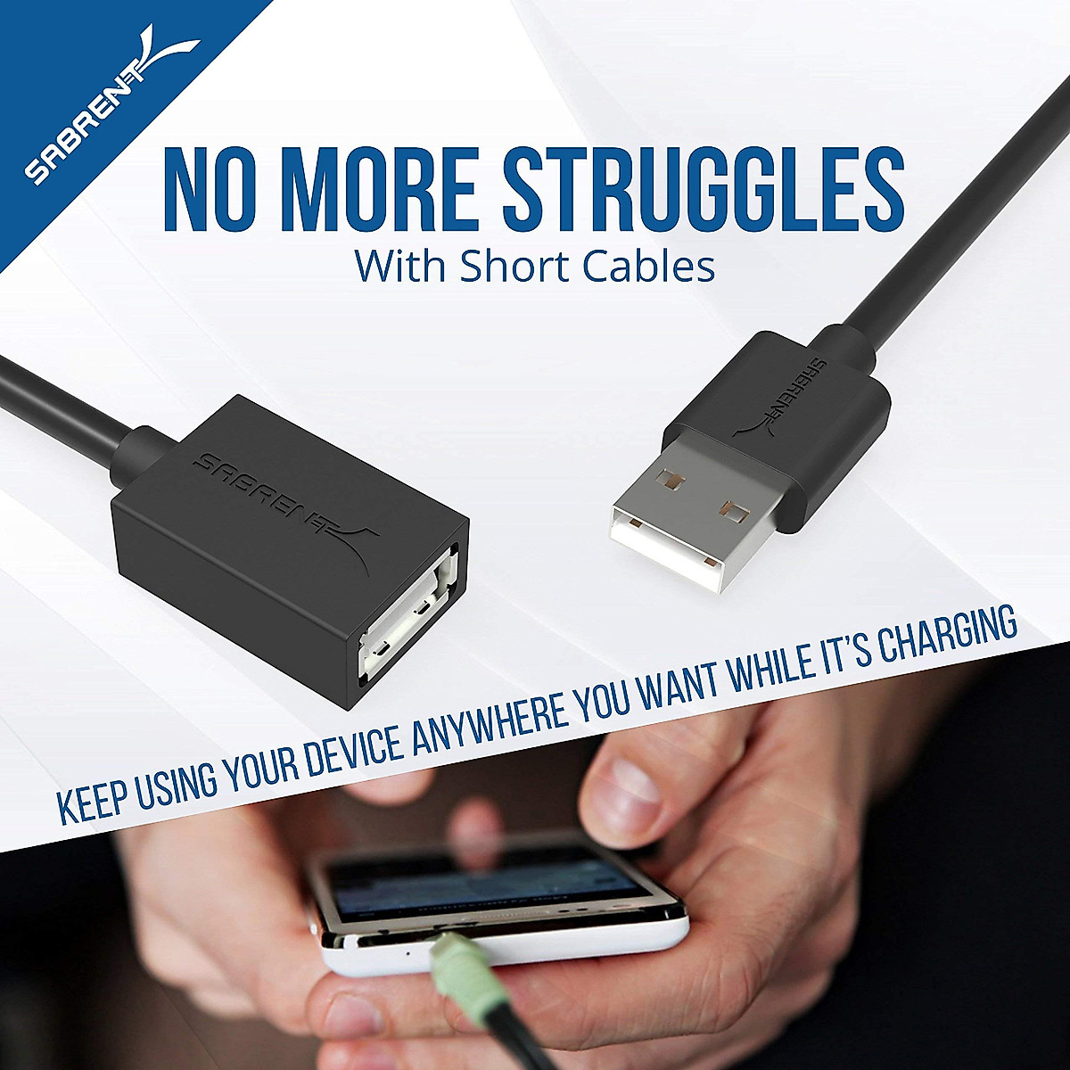 SABRENT Premium 4 Port Aluminum Mini USB 2.0 Hub + 22AWG 6 Feet USB 2.0 Extension Cable