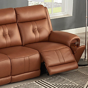 Hydeline Emma Power Headrest Top Grain Leather Zero Gravity Reclining Sofa Couch, 87.5", Cinnamon Brown, Memory Foam, Pocket Coils and Control Panel