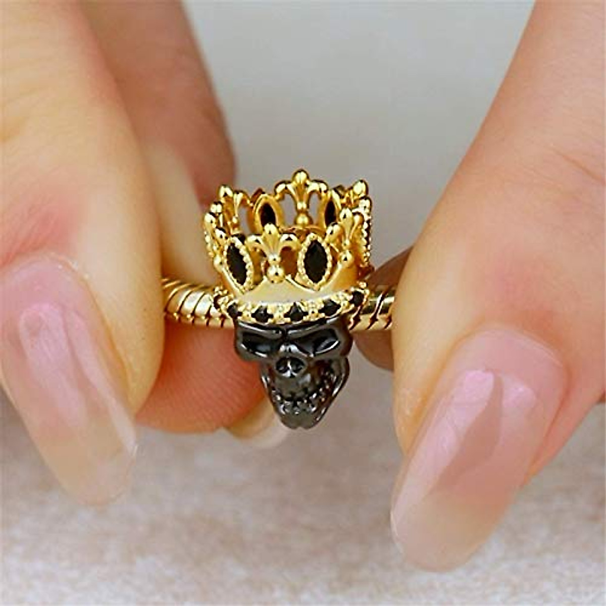 GNOCE Crown Skull Charm Bead Sterling Silver 18K Gold Plated Black Charm Bead Fit Bracelet/Necklace for Women Wife