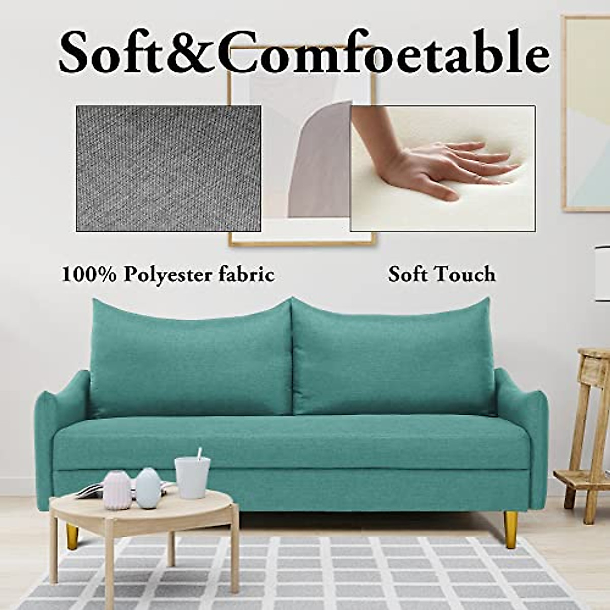 Hdxdkog Loveseat Sofa, 67'' Mid Century Modern Small Love Seat for Small Space, Upholstered 2 Seater Sofa Comfy Couch Furniture for Living Room, Bedroom Apartment (Light Green)