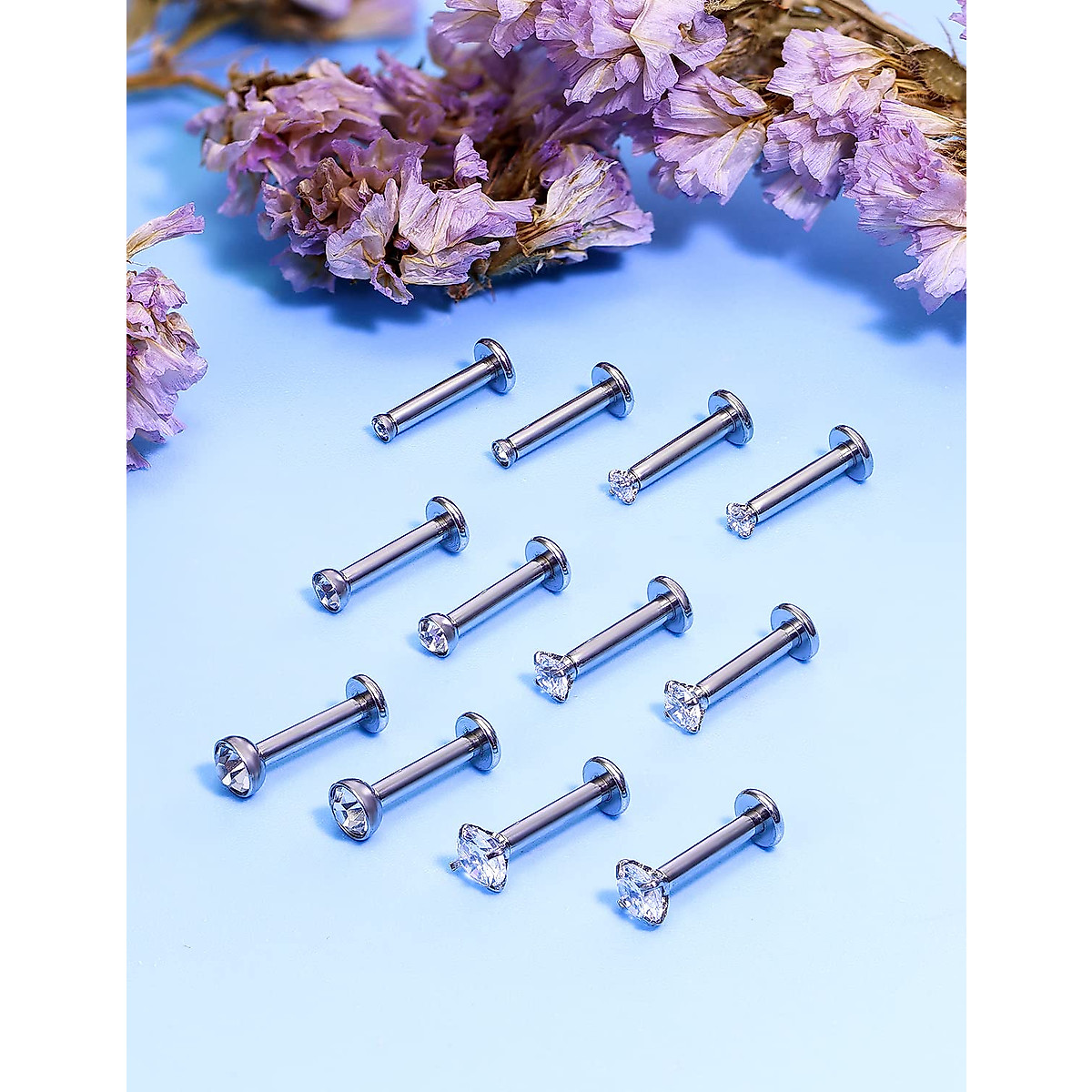 Vsnnsns 14G Lip Rings Stainless Steel Labret Jewelry Monroe Lip Rings Nail Cartilage Tragus Helix Earrings Studs Piercing Jewelry Medusa Piercing Jewelry for Women Men 14 Gauge Earrings 8mm Silver