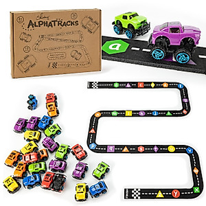 Skoolzy Alphabet Cars for Kids | Alphabet Car Toy with Track 41 pcs | Alphabet Cars & Tracks | Preschool Alphabet Toys with ebook