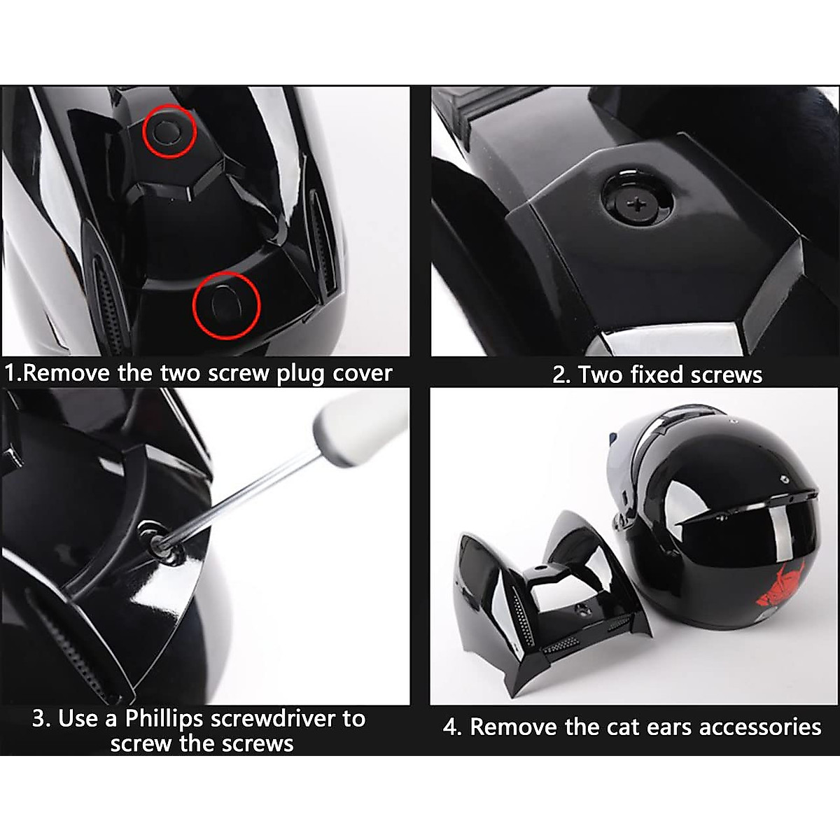 DOT Approved Cat Ear Motorcycle Helmet with Tail Built-in Bluetooth Integrated Flip up Front Helmets Mountain Full Face Cool Girl Street Bike Racing Crash Helmet for Adult Man Woman-M-Medium