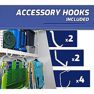 SafeRacks 4x8 Overhead Garage Storage Rack Heavy Duty - White (12"-21") - Holds 600 lb