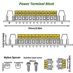 smseace 2x12 Position Power Terminal Block AC/DC 16A Screw Terminal Block Distribution Module for Multiple Module Extension Connections D-021
