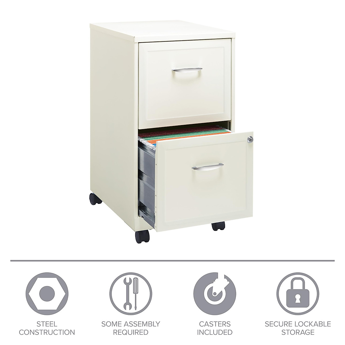 Space Solutions 18" 2 Drawer Mobile Smart Vertical File Cabinet Pearl White